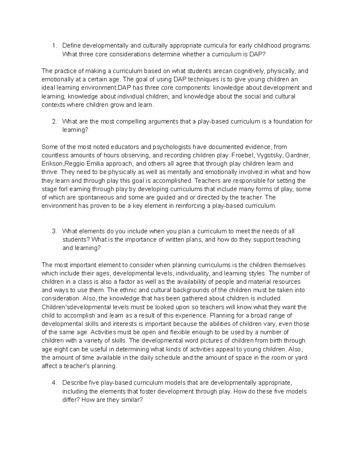 Review Questions for Chapter 10: Developmentally Appropriate Curricula ...