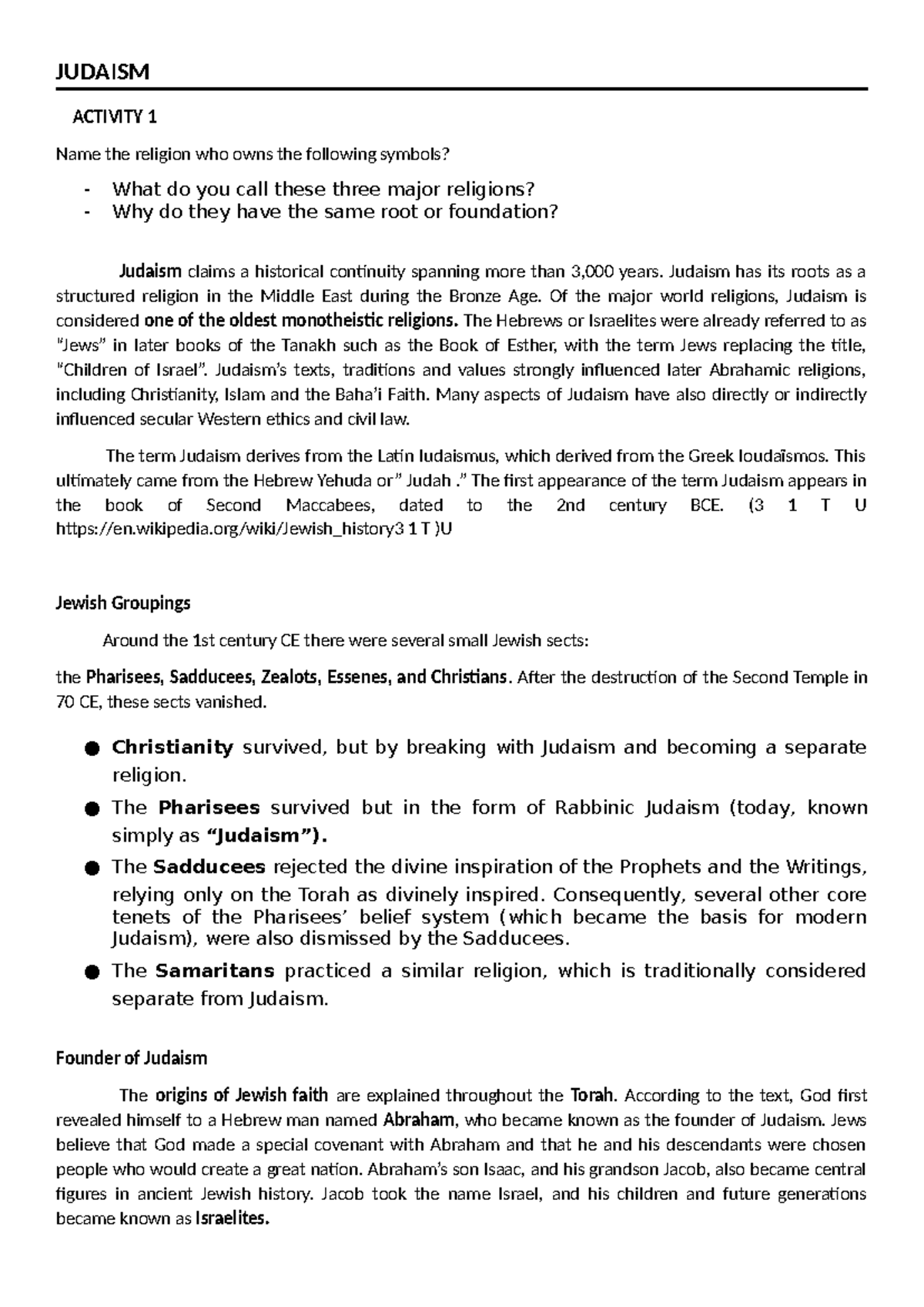 **Intro to World Religions: Judaism & Christianity Overview** - Studocu