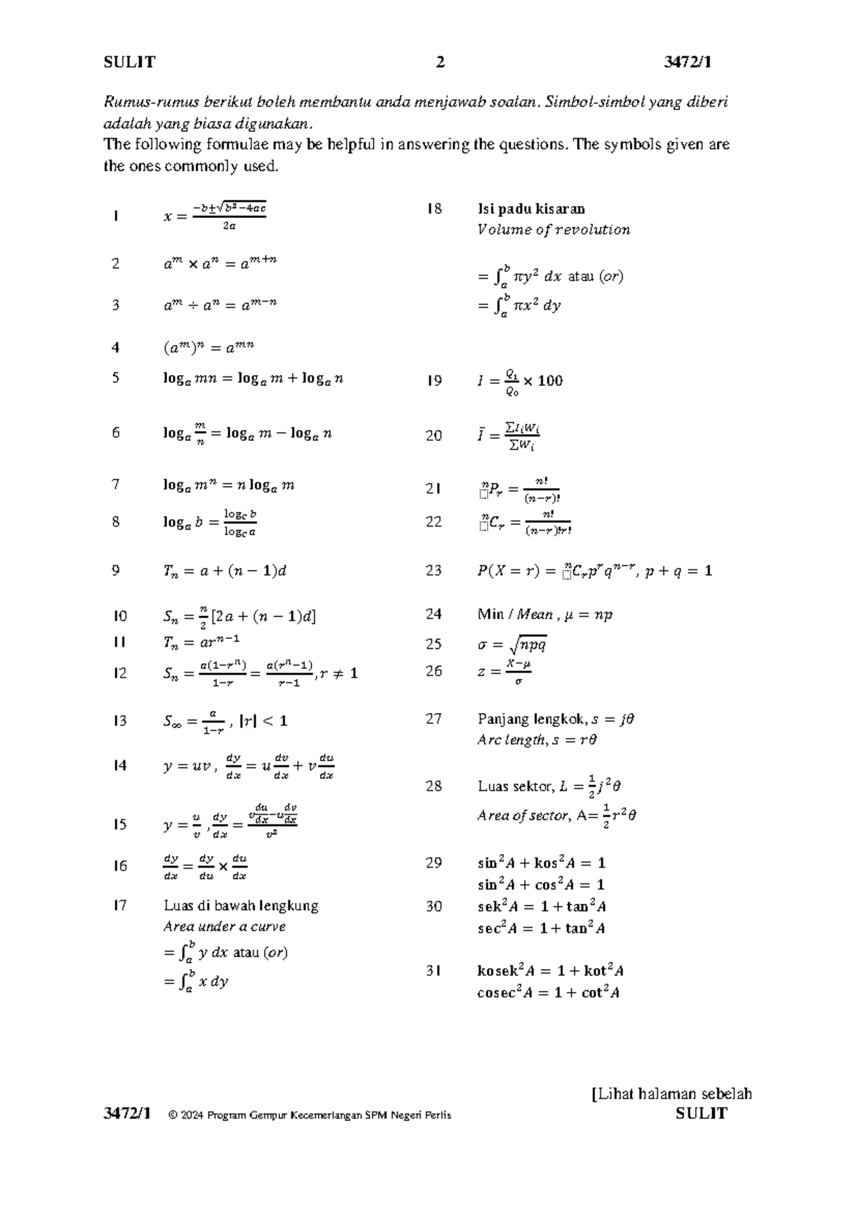 Add Math SPM 2024: Formulae and Problem Solving Guide - Studocu