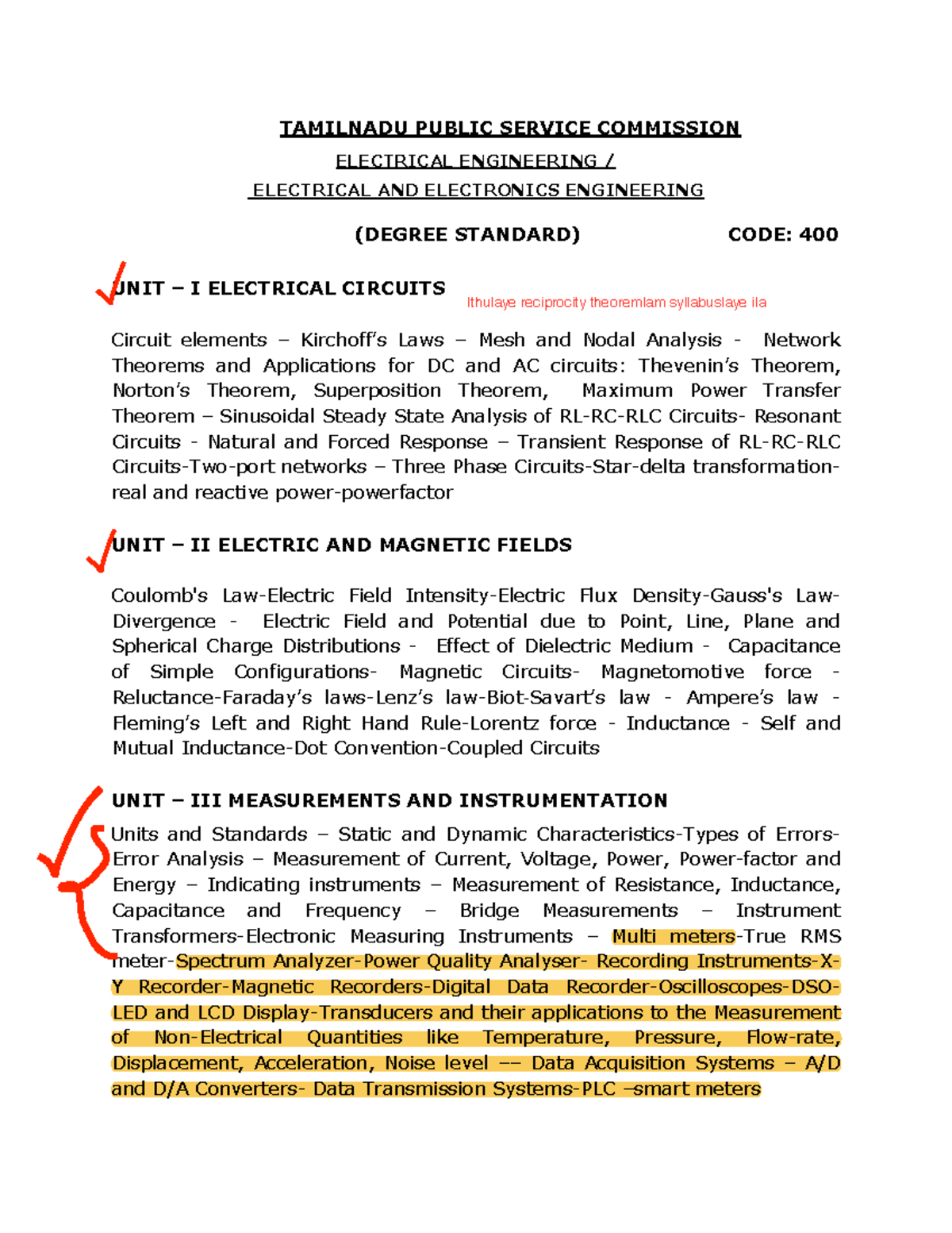 AE Electrical Engineering UG Syllabus: Unit I to Unit VII Overview - Studocu