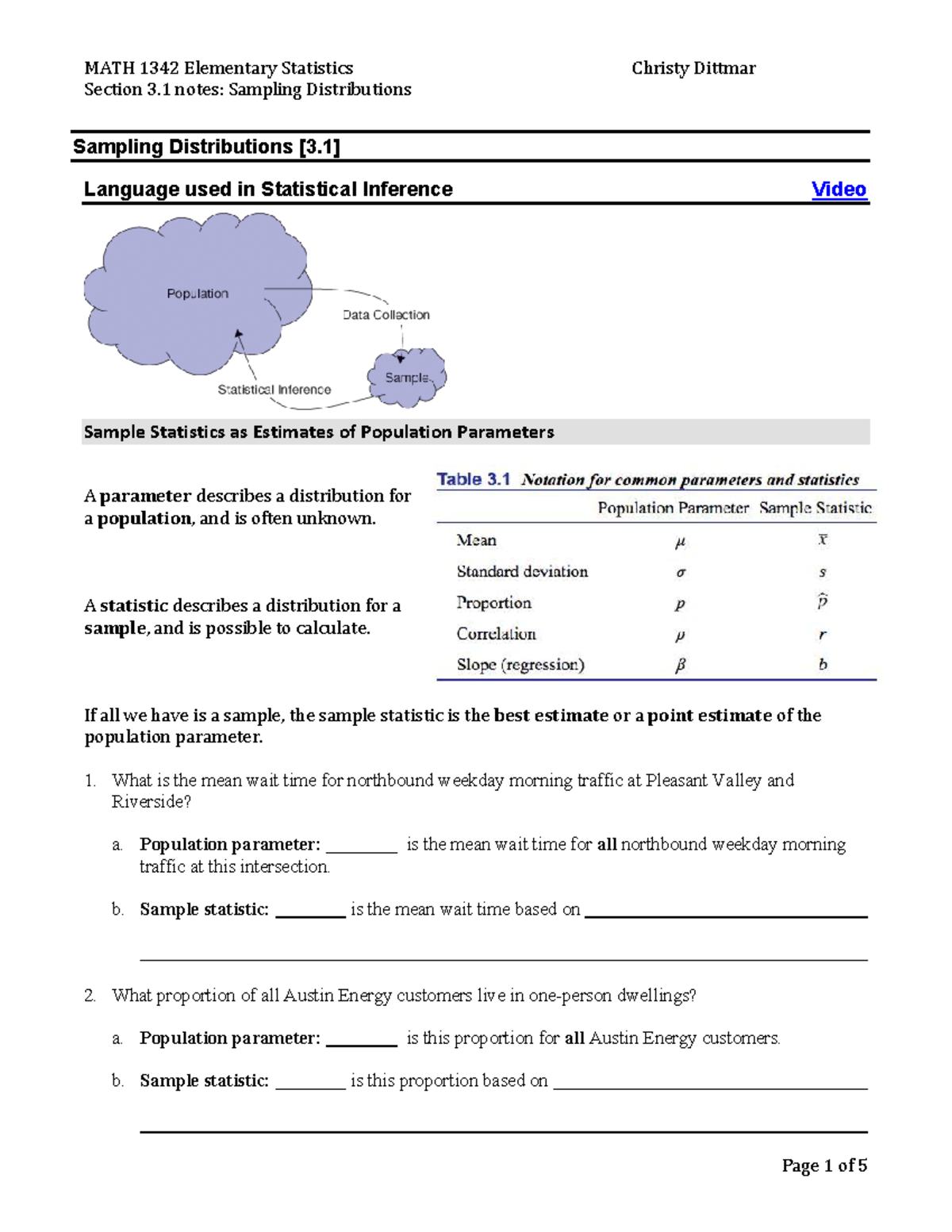 MATH 1342 Final Exam Notes: Sampling Distributions Overview - Studocu
