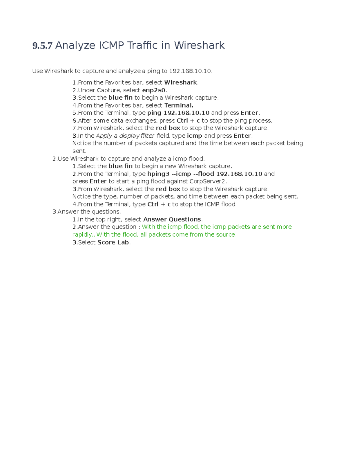 9.5.7 ICMP Traffic Analysis Using Wireshark: Capture & Examine - Studocu