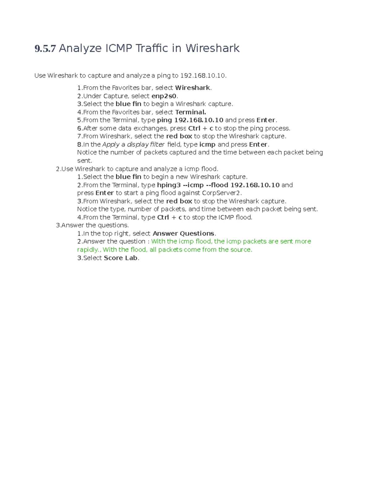 9.5.10 Analyze a DDo S Attack - 9.5 Analyze a DDoS Attack Use Wireshark to capture packets and ...