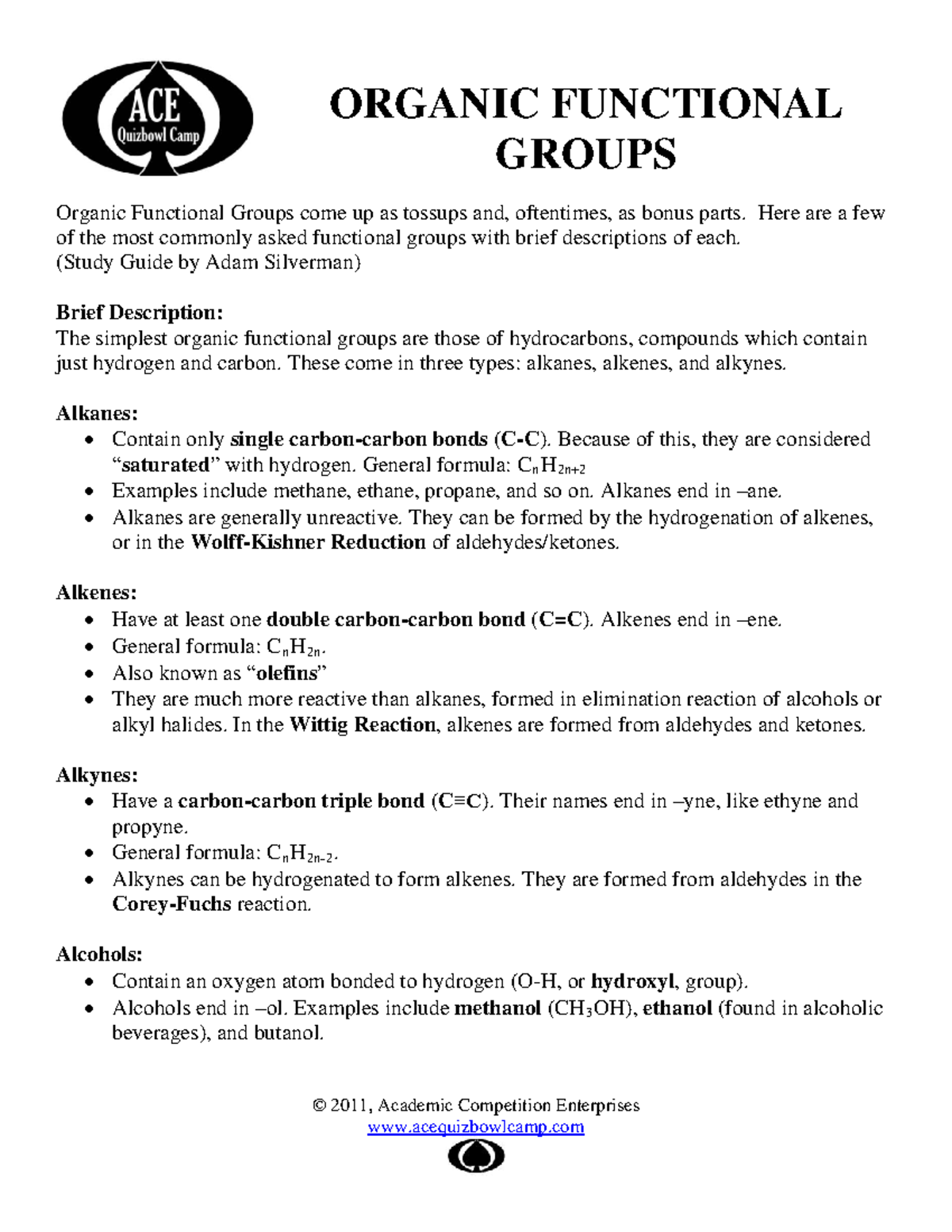 Organic Functional Groups Study Guide (CHEM 5) - Studocu