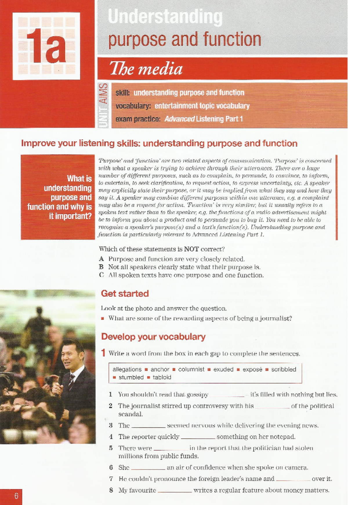 Understanding Purpose and Function in Advanced Listening Skills U1 6 ...