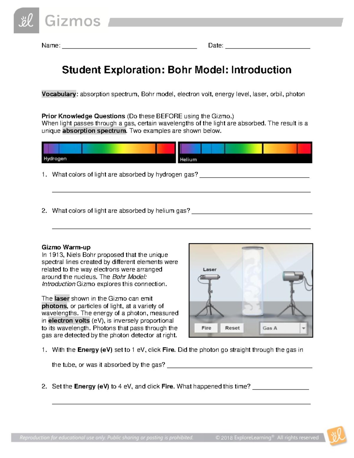 Bohr Model Introductory Exploration (SE) - hipgilv - Studocu