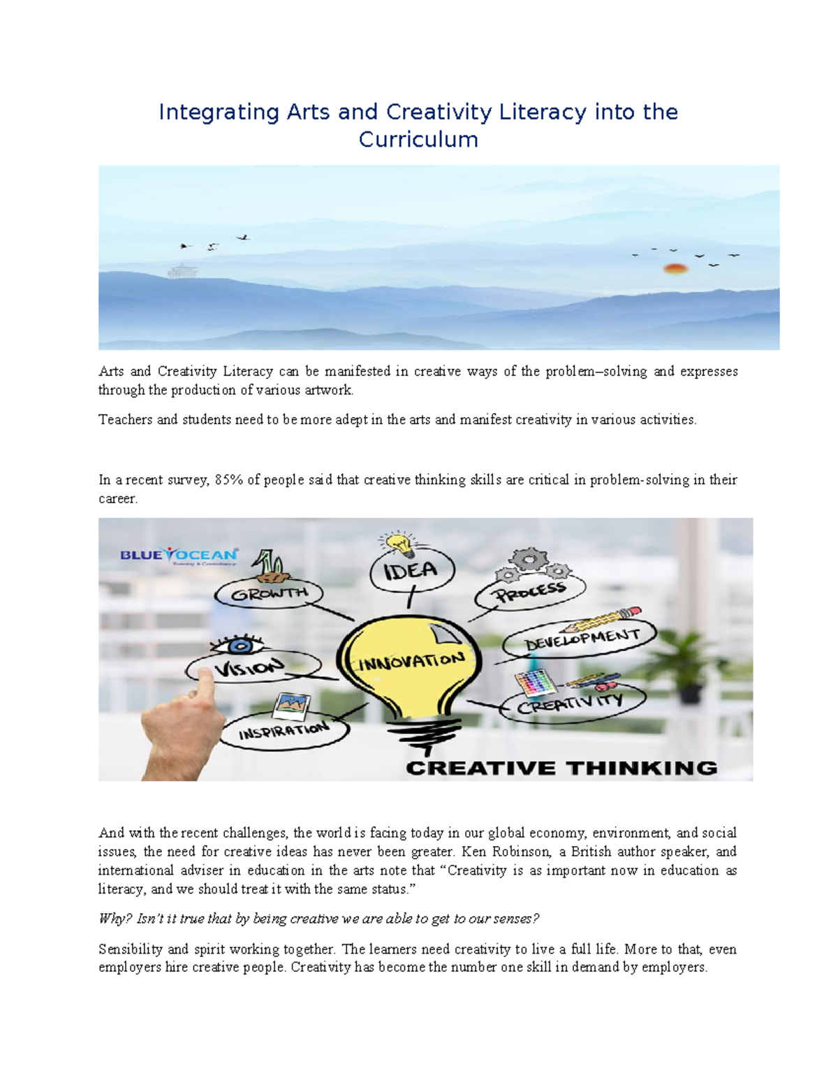 Integrating Arts & Creativity Literacy in Curriculum Development - Studocu