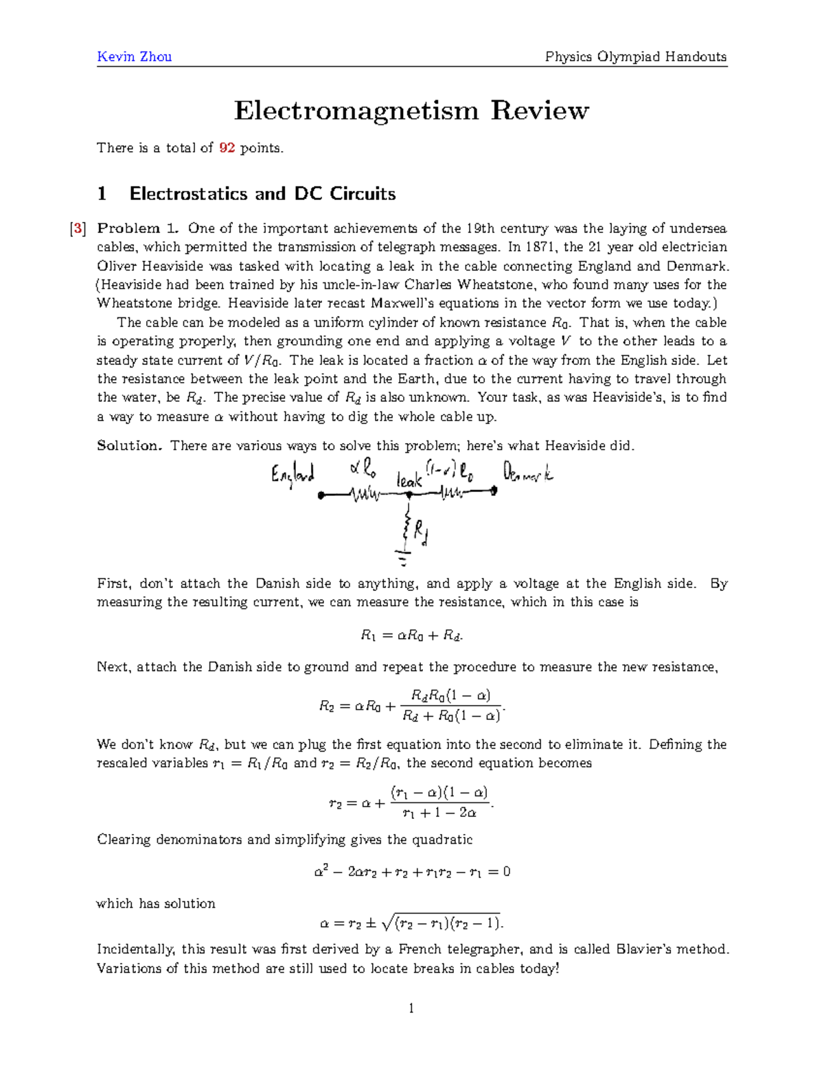 Kevin Zhou Physics Olympiad Handouts: Electromagnetism Review Notes ...