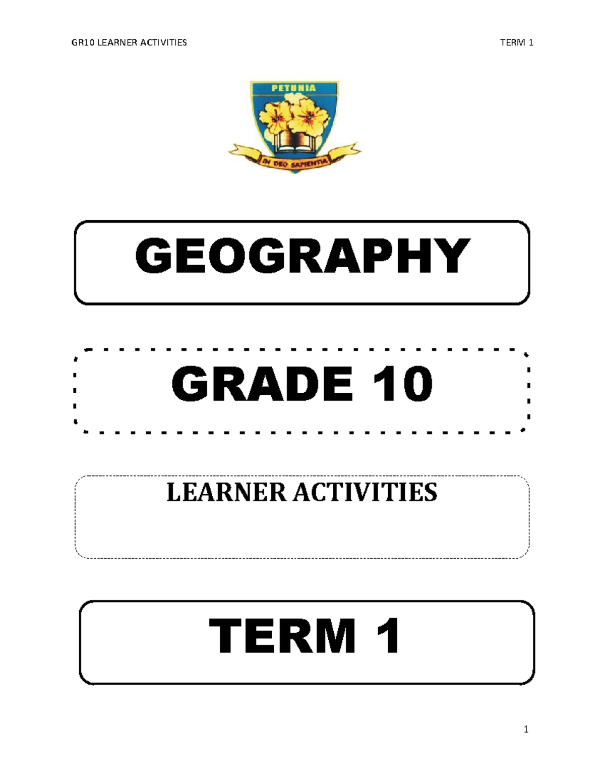 Grade 10 Geography Learner Activities - Term 1 Overview - Studocu