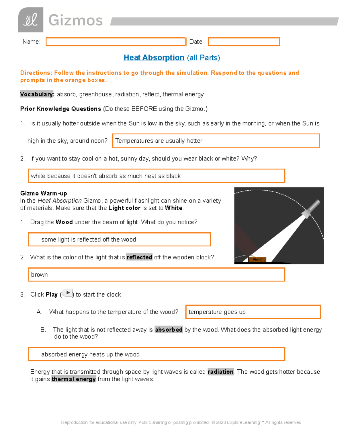 Gizmos Lab: Heat Absorption Experiment Instructions and Analysis - Studocu