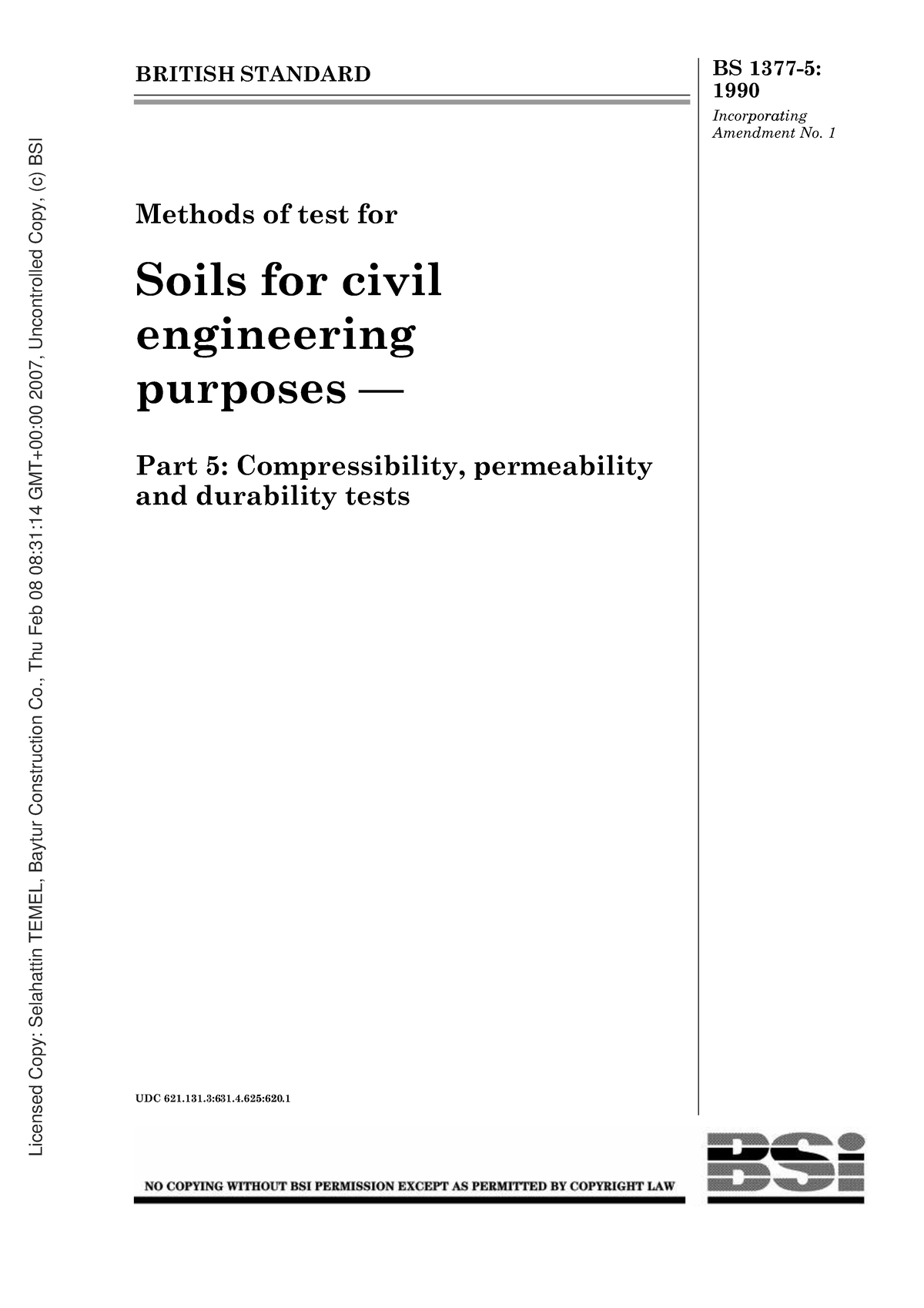 BS 1377-5:1990 Soils Testing Methods - Compressibility, Durability ...