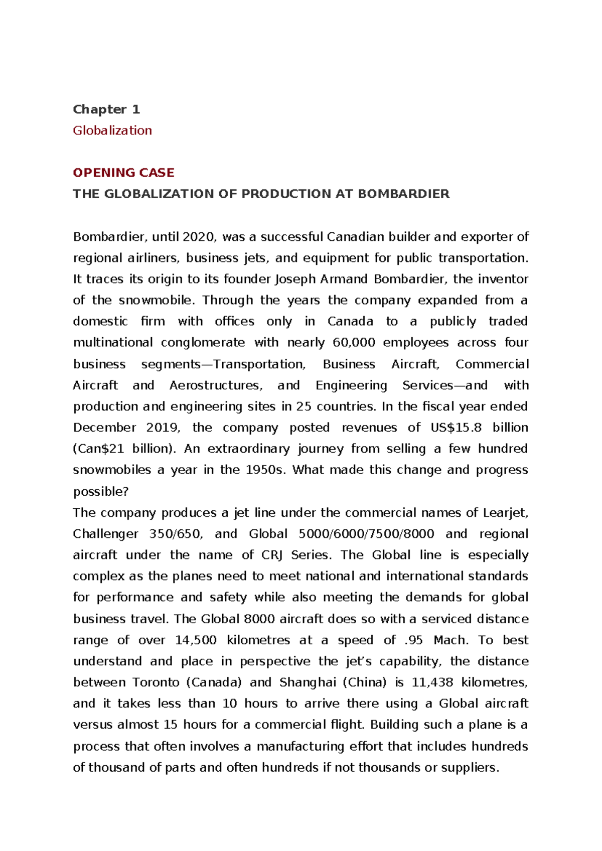 Case Study: Globalization in Production at Bombardier (BOW6001) - Studocu