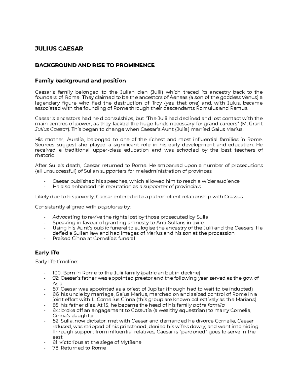 Julius Caesar: Background, Rise, and Key Events (Study Notes) - Studocu