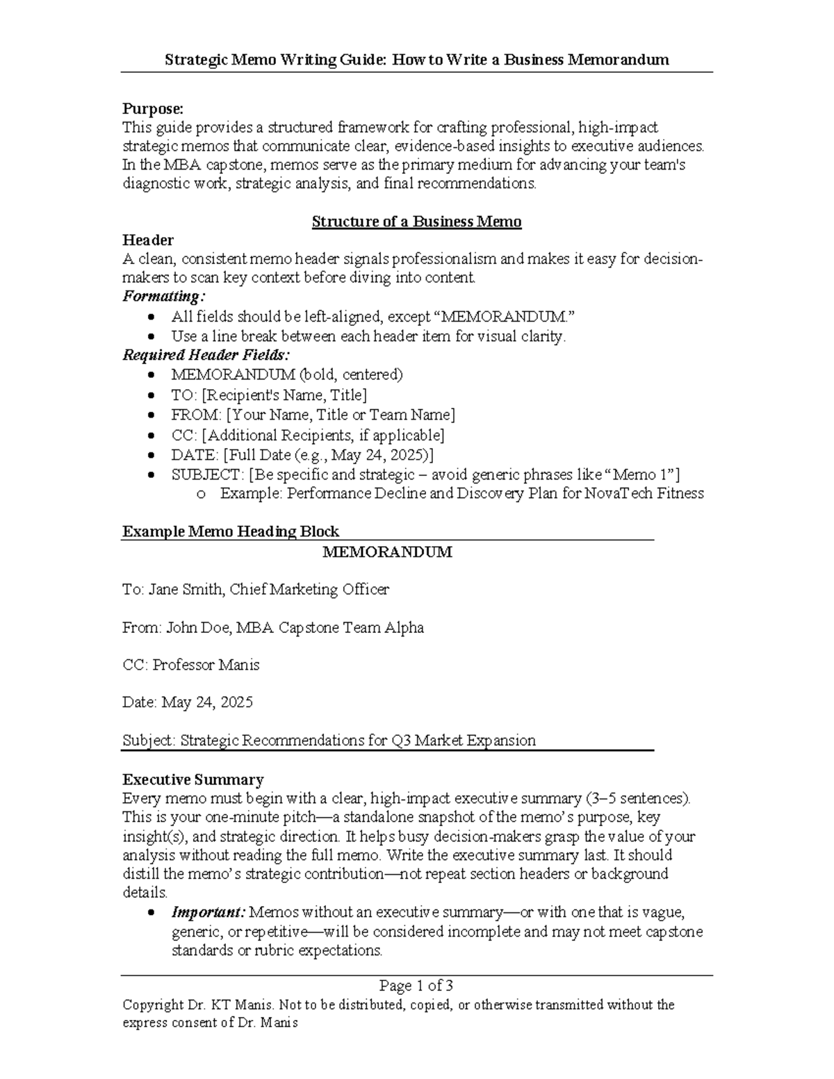 MBA Student Guide: Strategic Memo Writing for Executives - Studocu