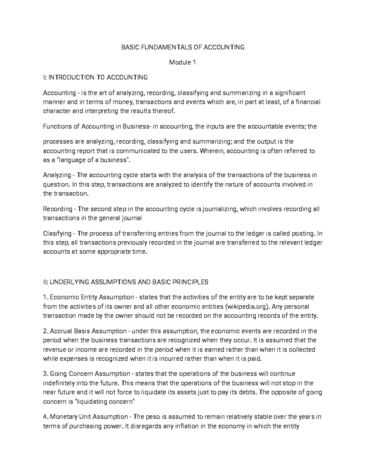 BASIC FUNDAMENTALS OF ACCOUNTING (Module 1): Intro to Accounting ...