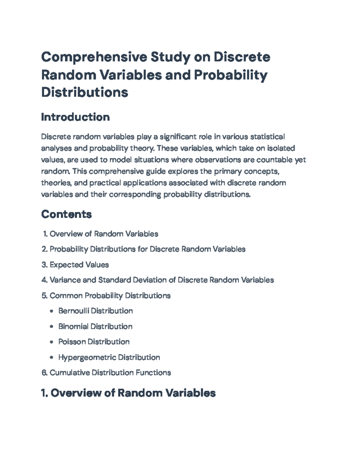 Comprehensive Guide to Discrete Random Variables & Probability Distributions - Studocu