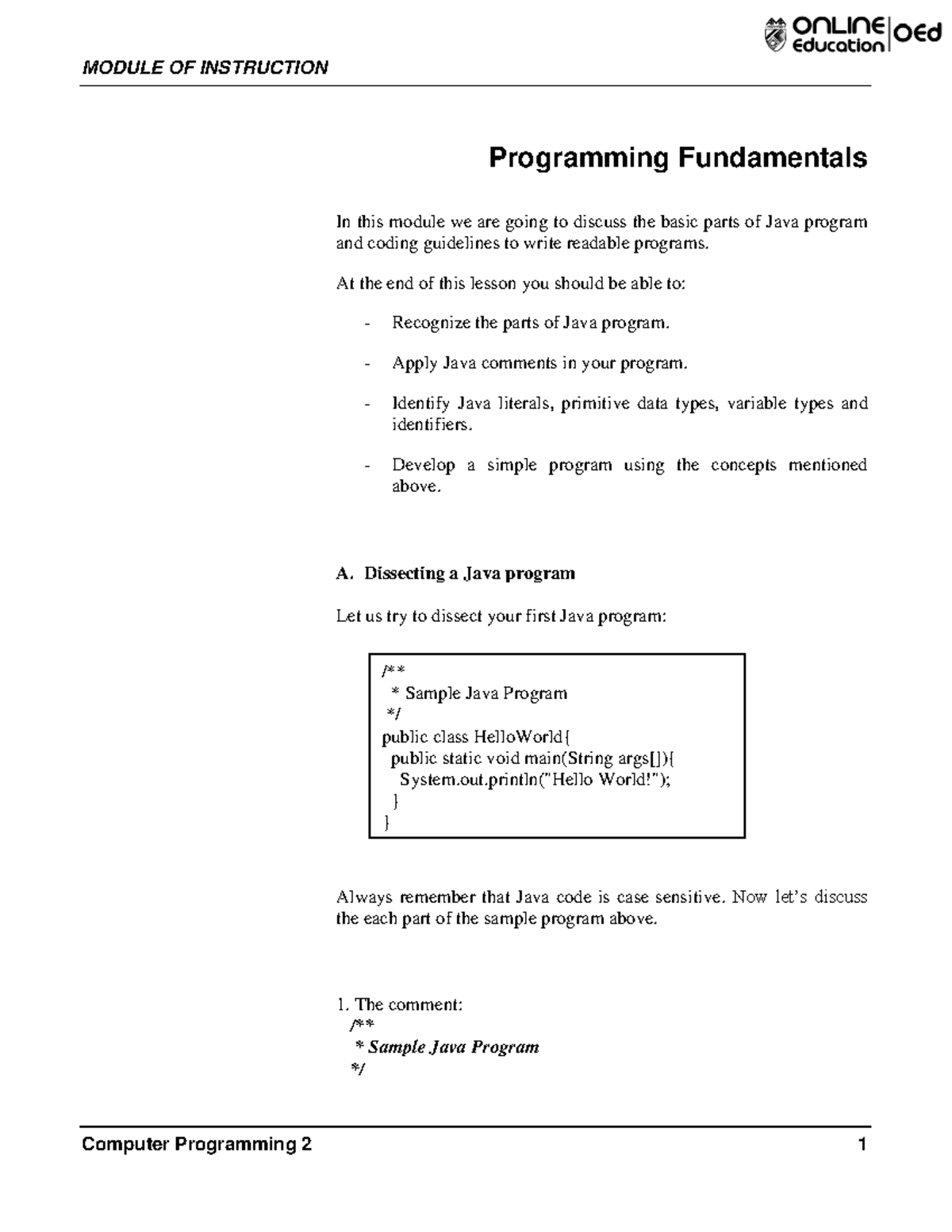 Comprog 4 Programing Fundamentals Module Of Instruction Computer