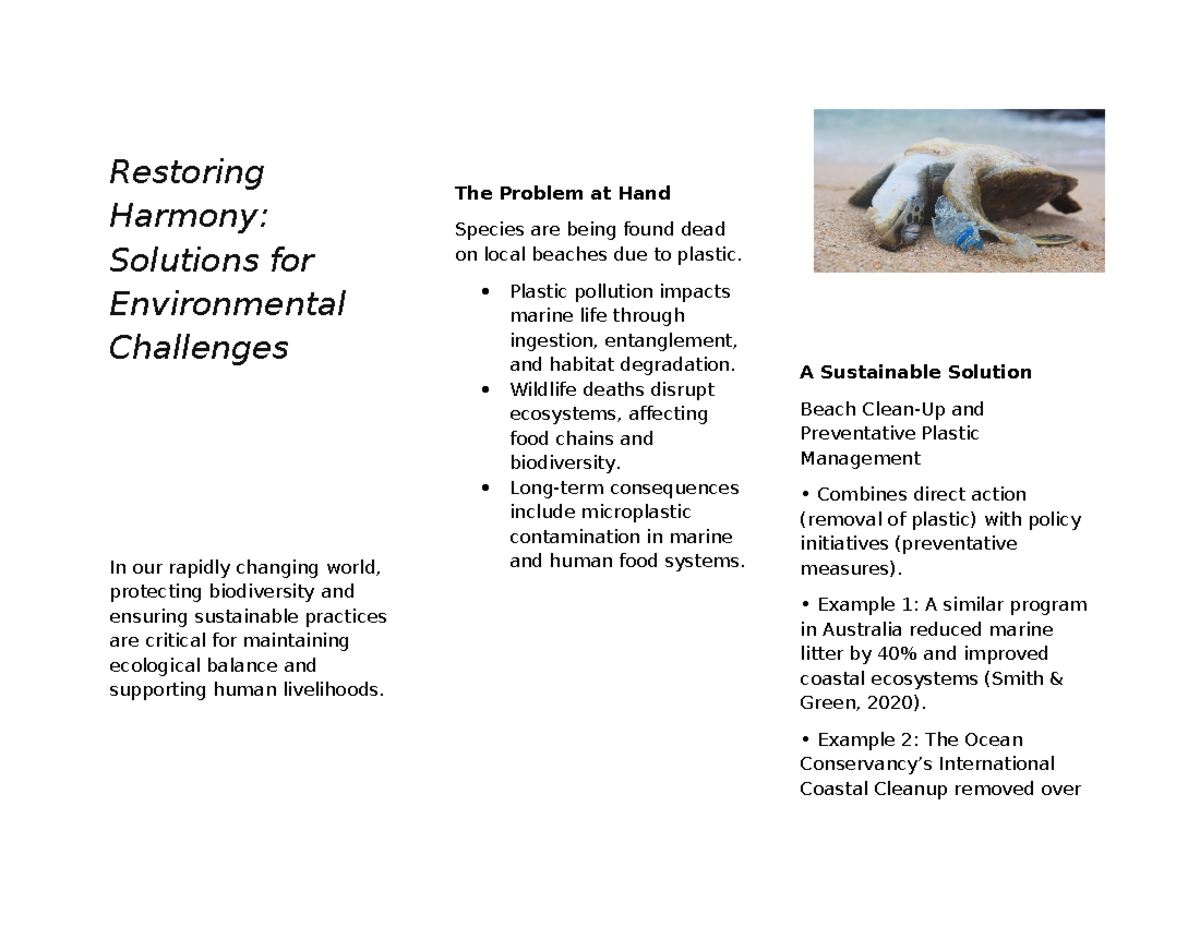 Restoring Harmony: Solutions for Environmental Challenges in BIO-220 ...