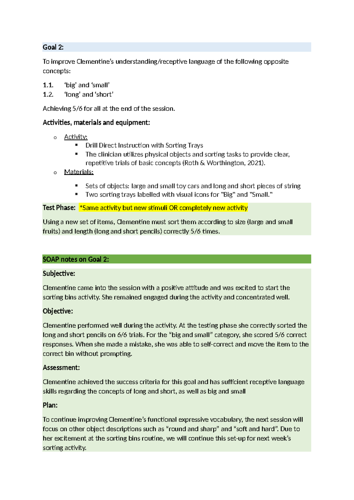 Tut 9: Test Phase & SOAP Notes on Language Goals for Clementine - Studocu
