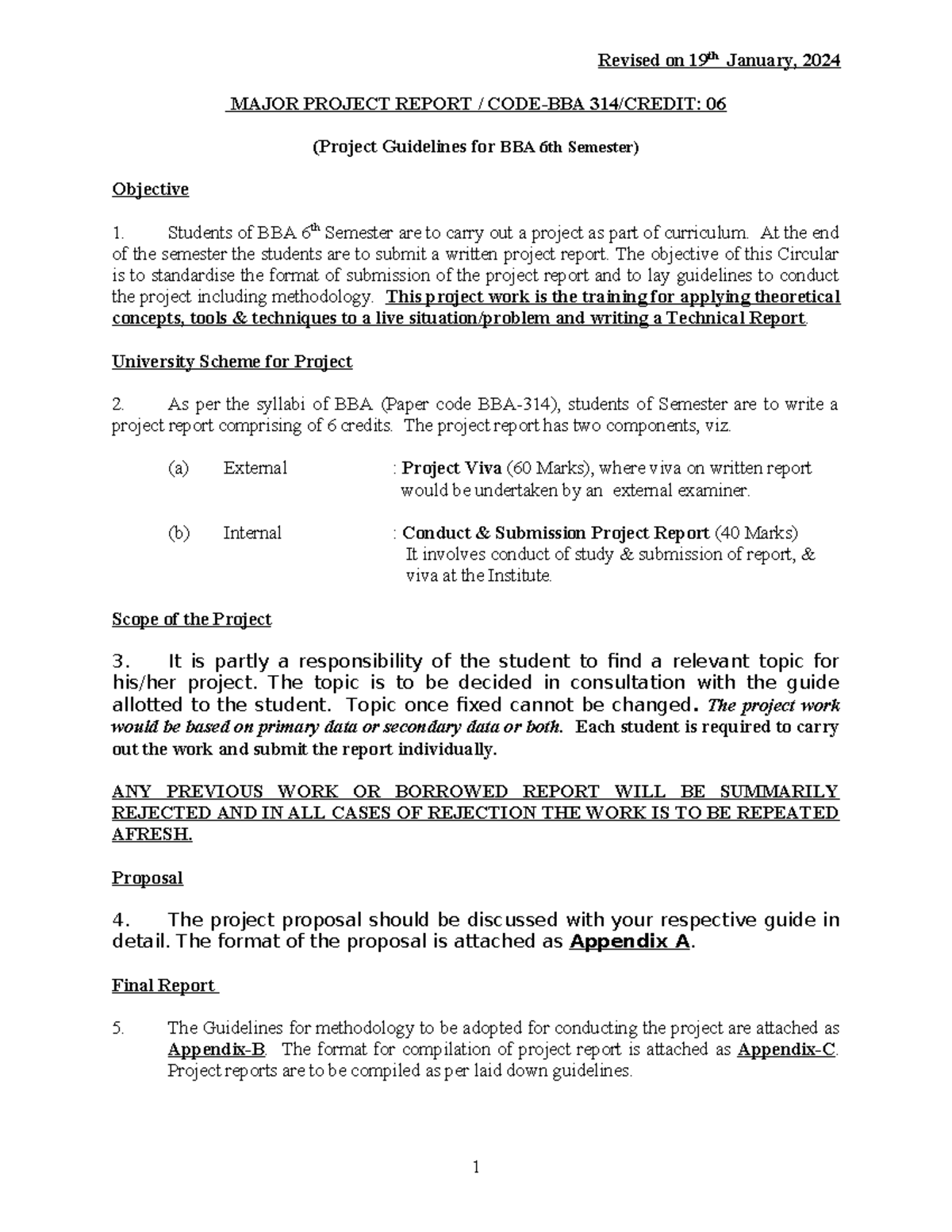 BBA 314 Project Guidelines for 6th Sem: Format & Methodology - Studocu