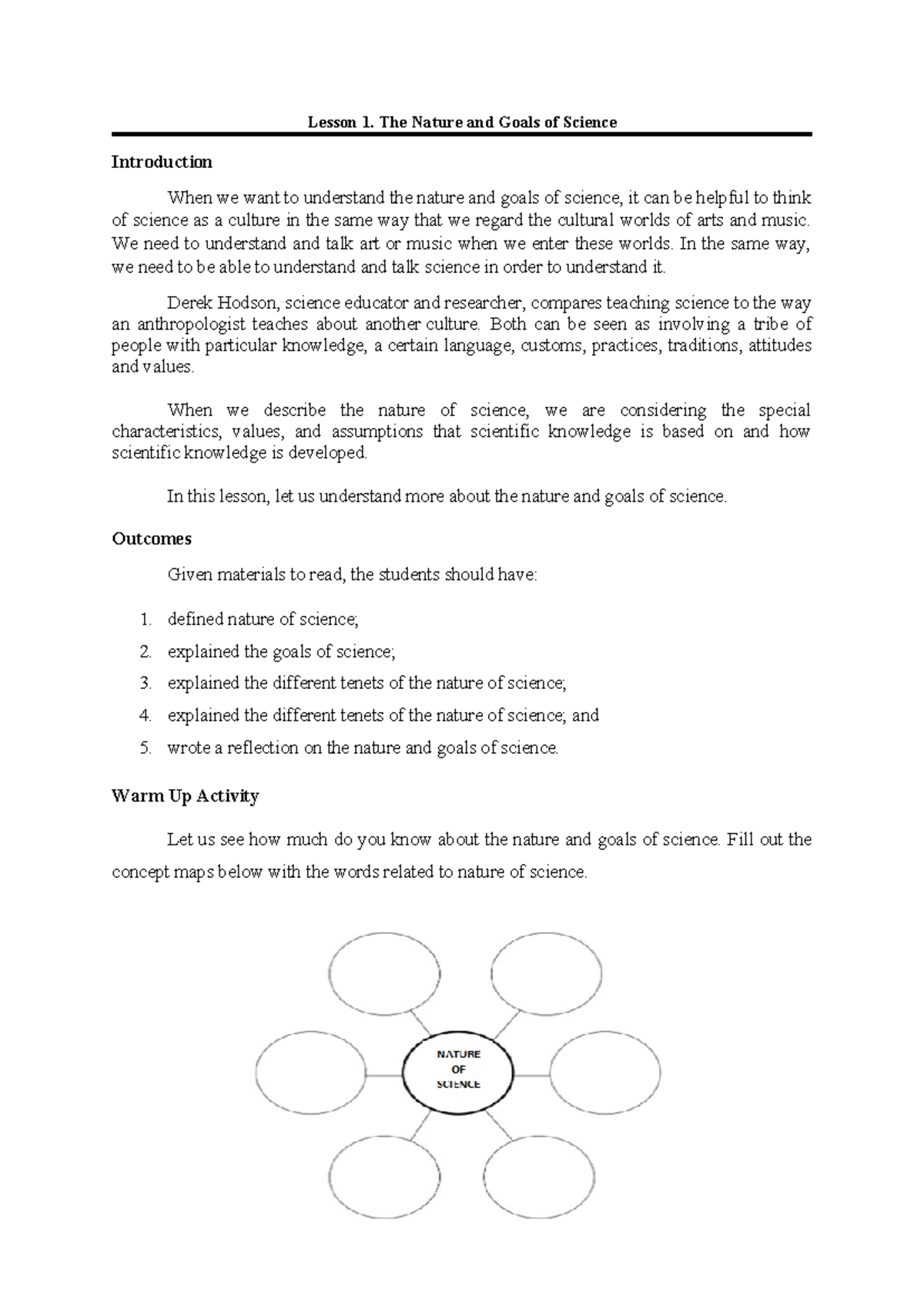 Lesson 1: Understanding the nature and goals of science - Studocu