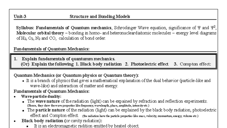 Chemistry Unit 3: Structure and Bonding Models Syllabus - Studocu
