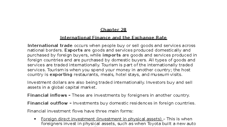Chapter 28 - International Finance & Exchange Rates Summary - Studocu