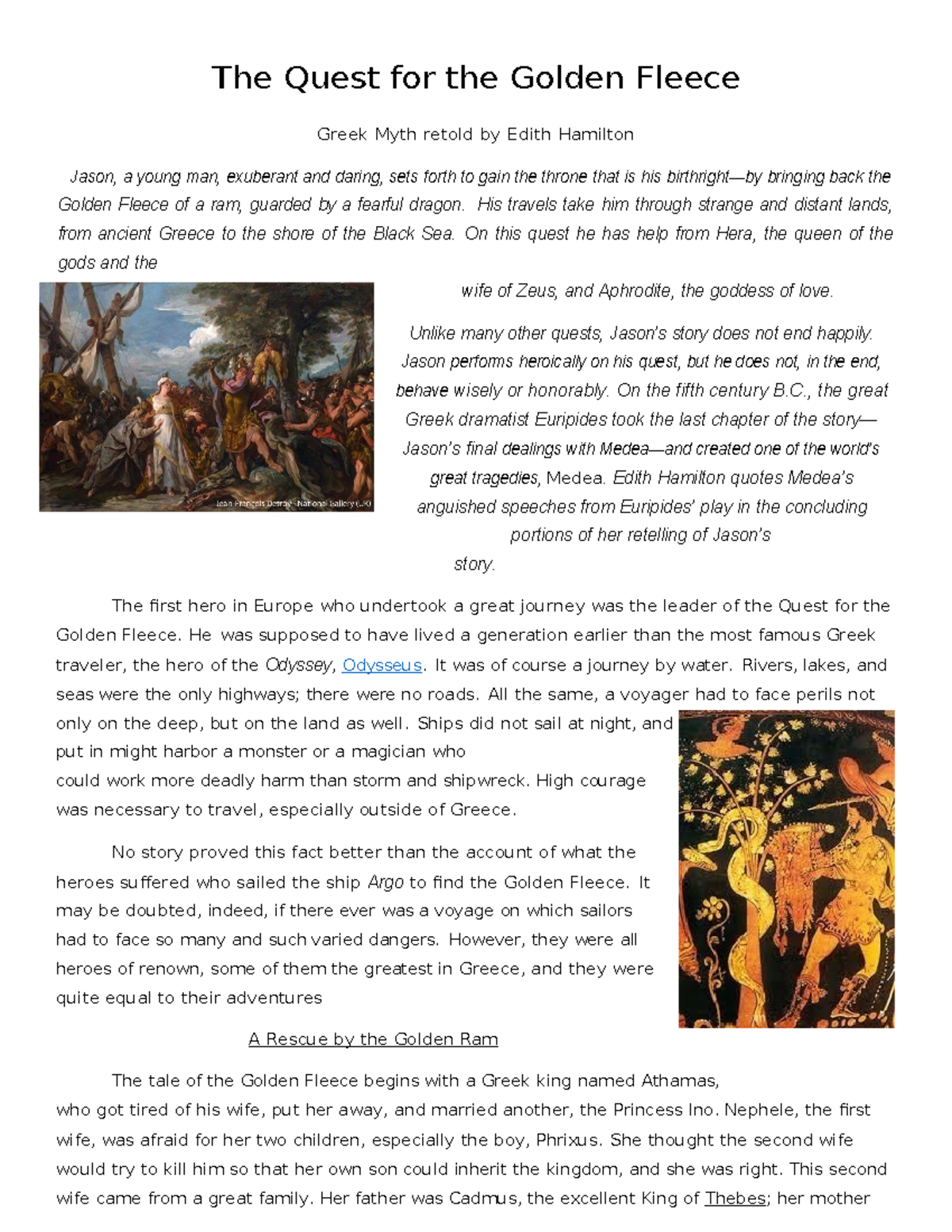 The Quest for the Golden Fleece: A Retelling of Greek Myth - Studocu