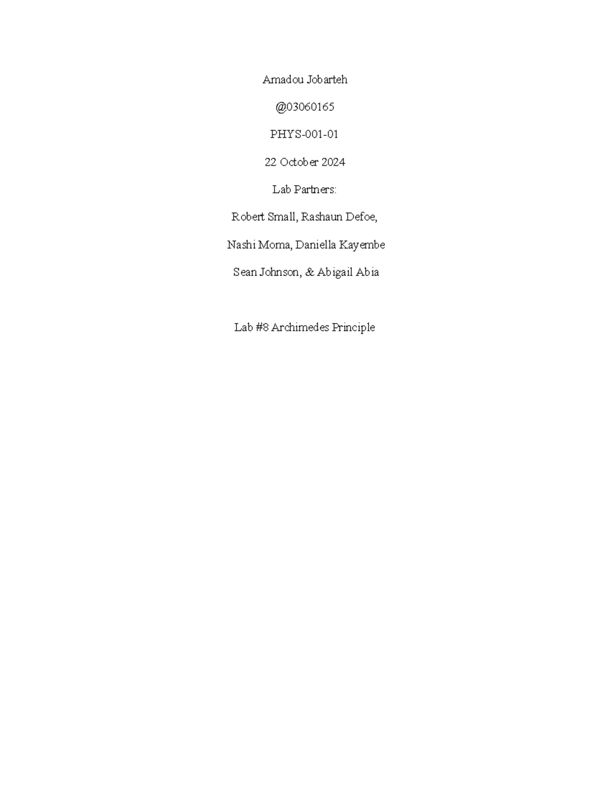Lab #8: Exploring Archimedes' Principle in Fluid Mechanics (PHYS-001 ...