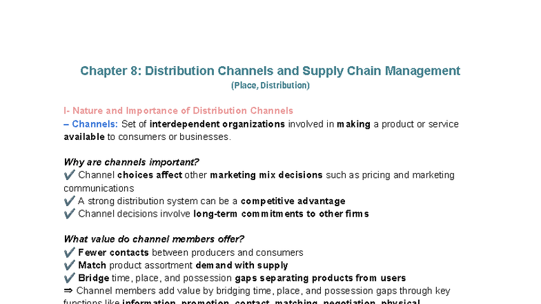 Chapter 8: Distribution Channels & Supply Chain Management (MKT 101 ...