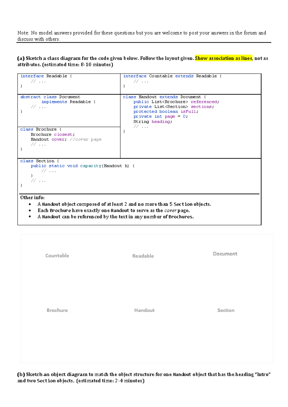 Additional Practice Questions for Part 2: Class & Object Diagrams - Studocu