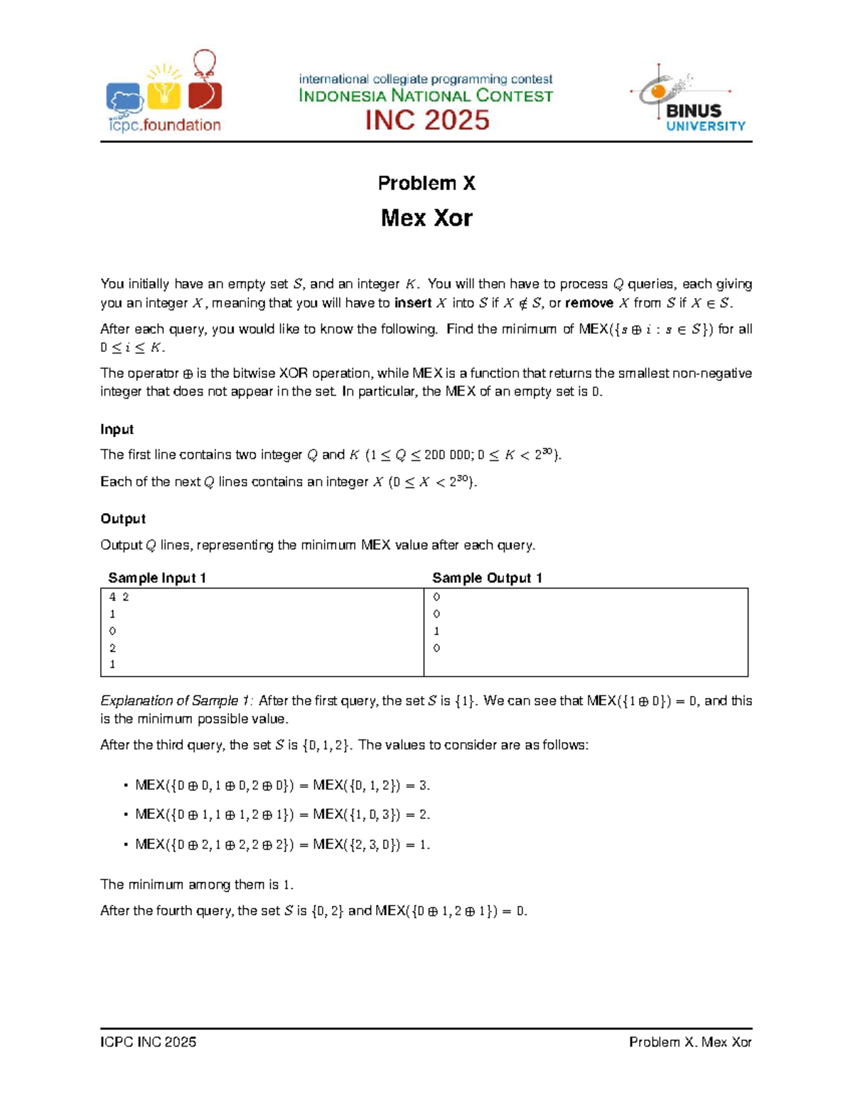 Prob-G - MEX XOR Problem Analysis and Queries - Studocu