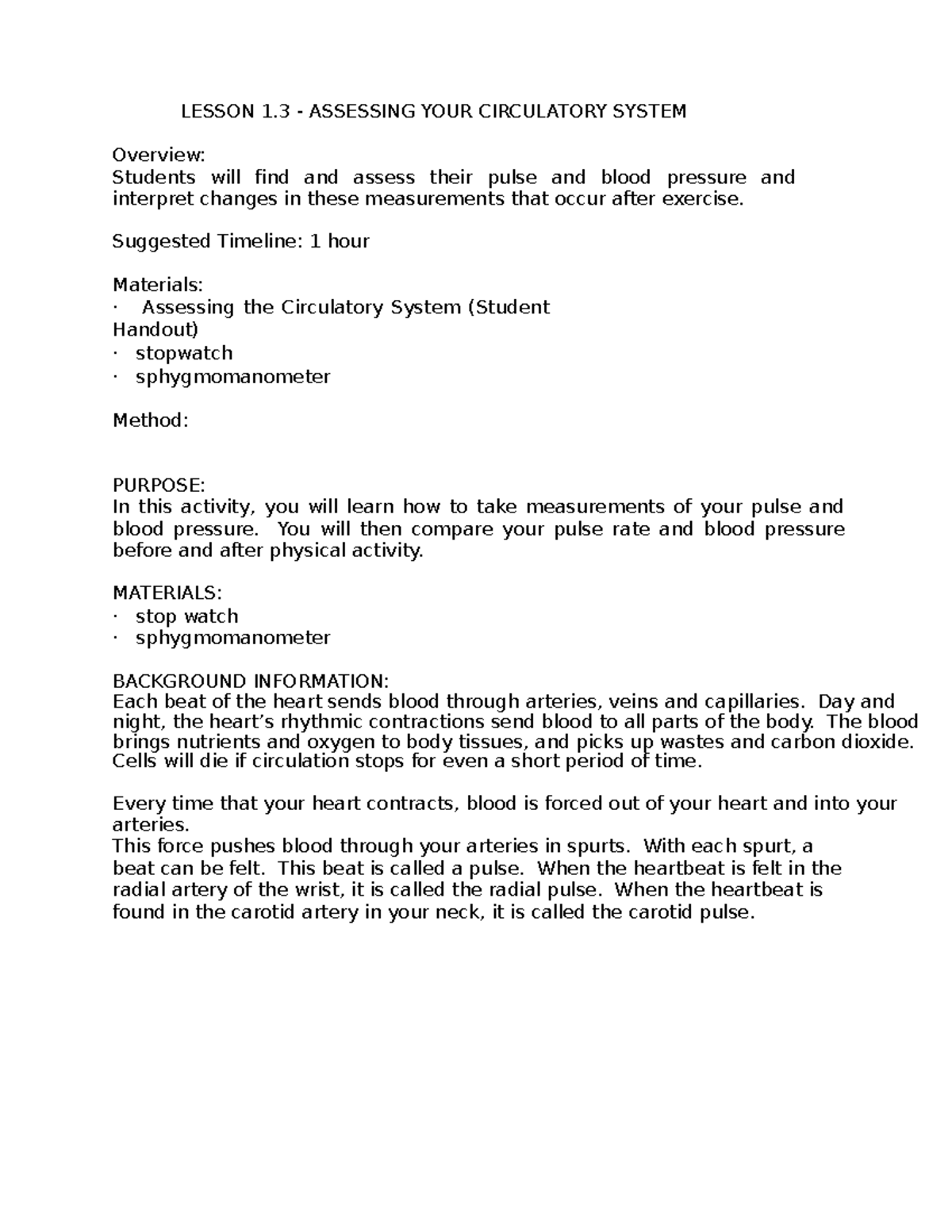 Laboratory-Activities Circulatory- System - LESSON 1 - ASSESSING YOUR ...