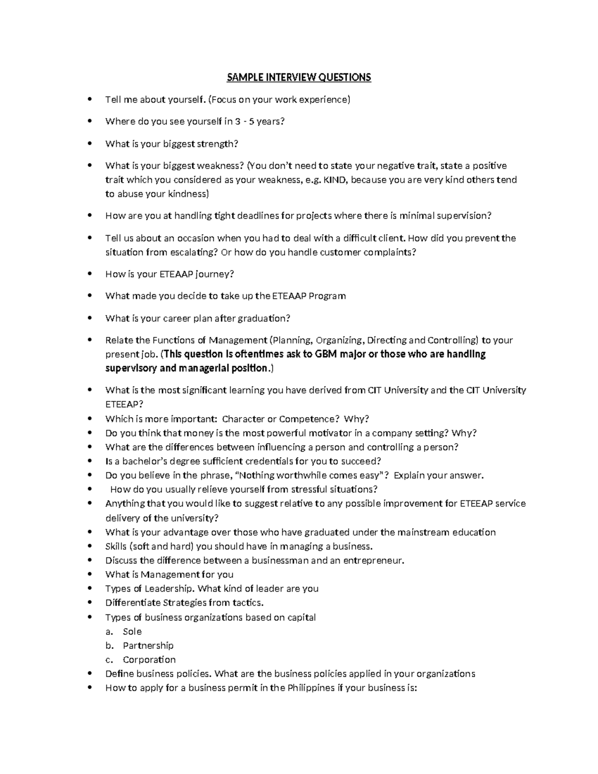 ETEEAP Revalida Sample Interview Questions and Responses - Studocu