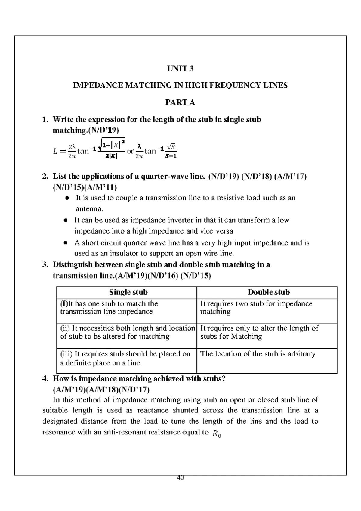 Transmission Lines and RF Systems - EC3551 - Important Questions with ...