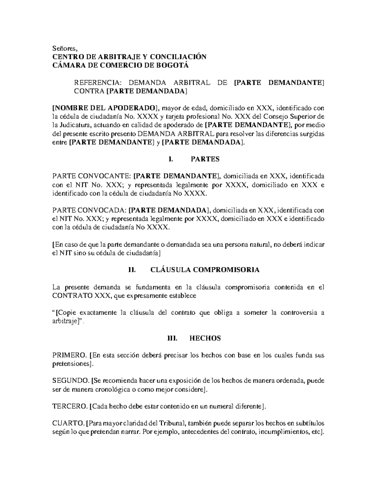 Formato de Demanda Arbitral para Resolución de Conflictos - Studocu