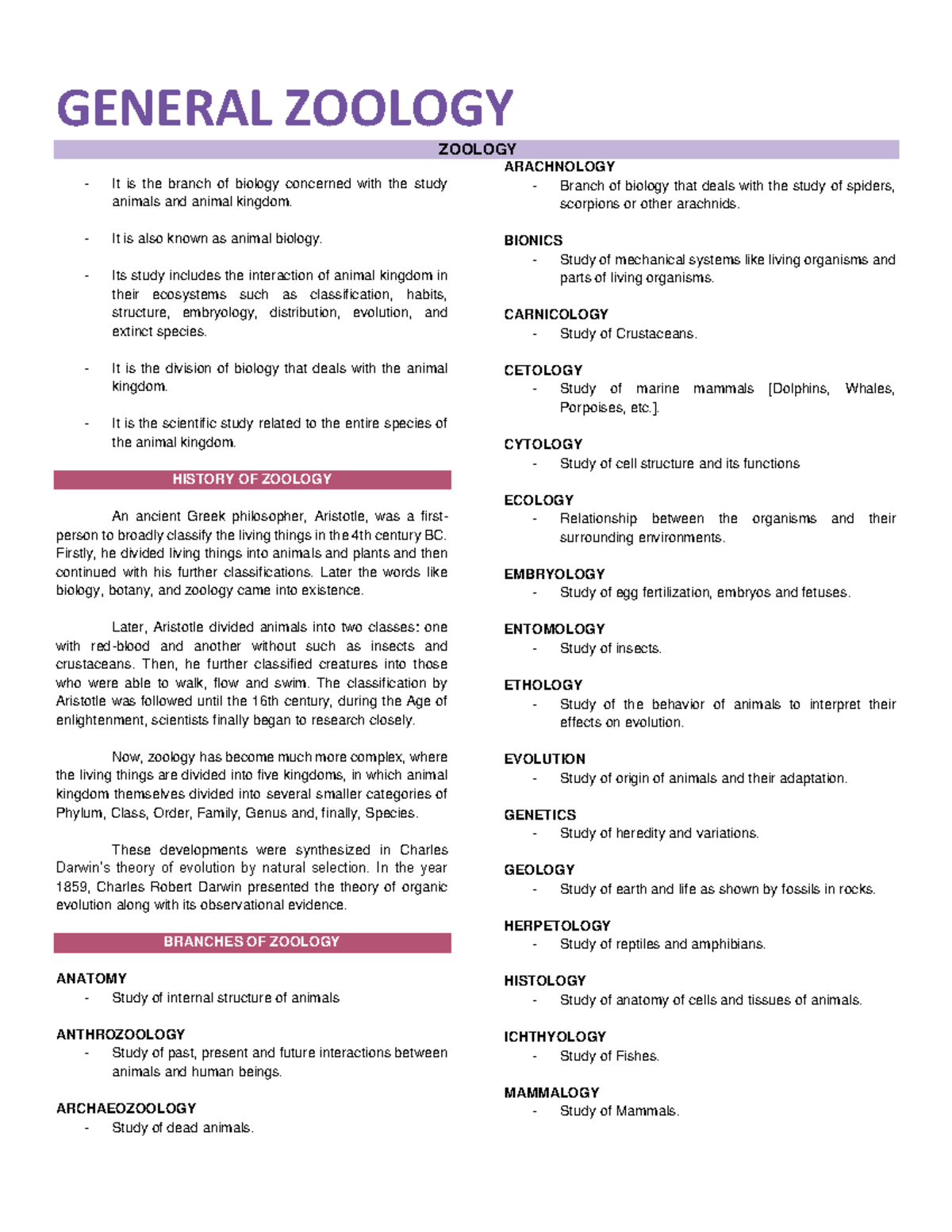 Zoology 101: Fundamentals of Animal Biology and Classification - Studocu