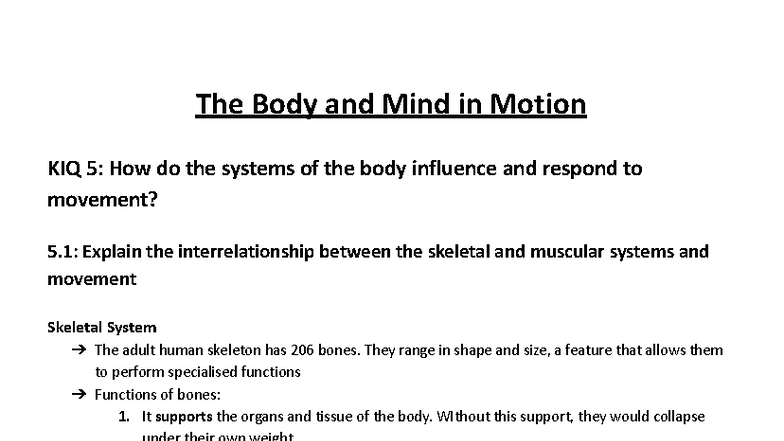 Health & Movement Science KIQ: Body Systems & Movement ...