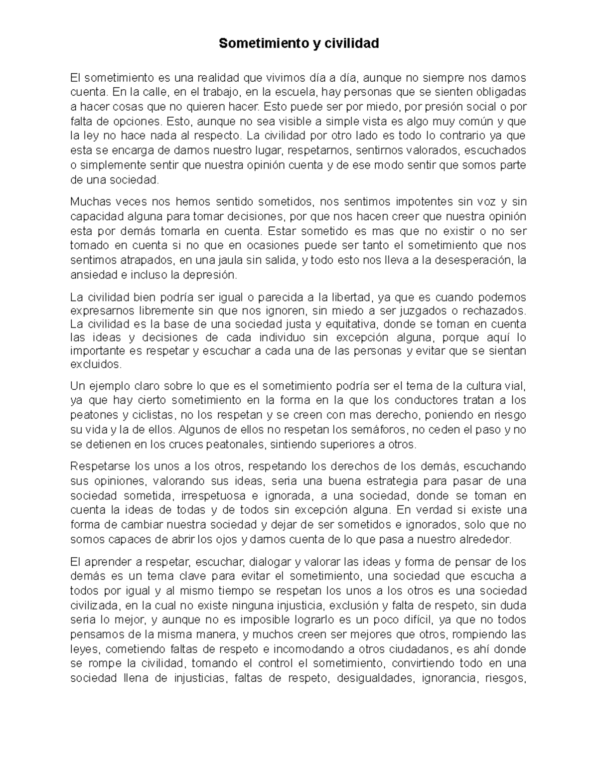 Sometimiento y Civilidad en Humanidades II: Reflexiones Clave - Studocu