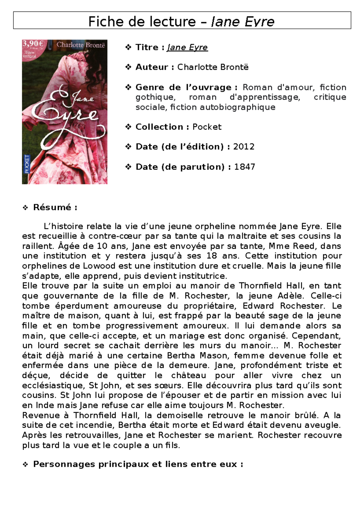 Résumé Jane Eyre Chapitre 1 _ Summary Jane Eyre – QUQK