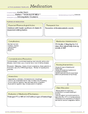 Apixaban - ACTIVE LEARNING TEMPLATES Medication STUDENT NAME