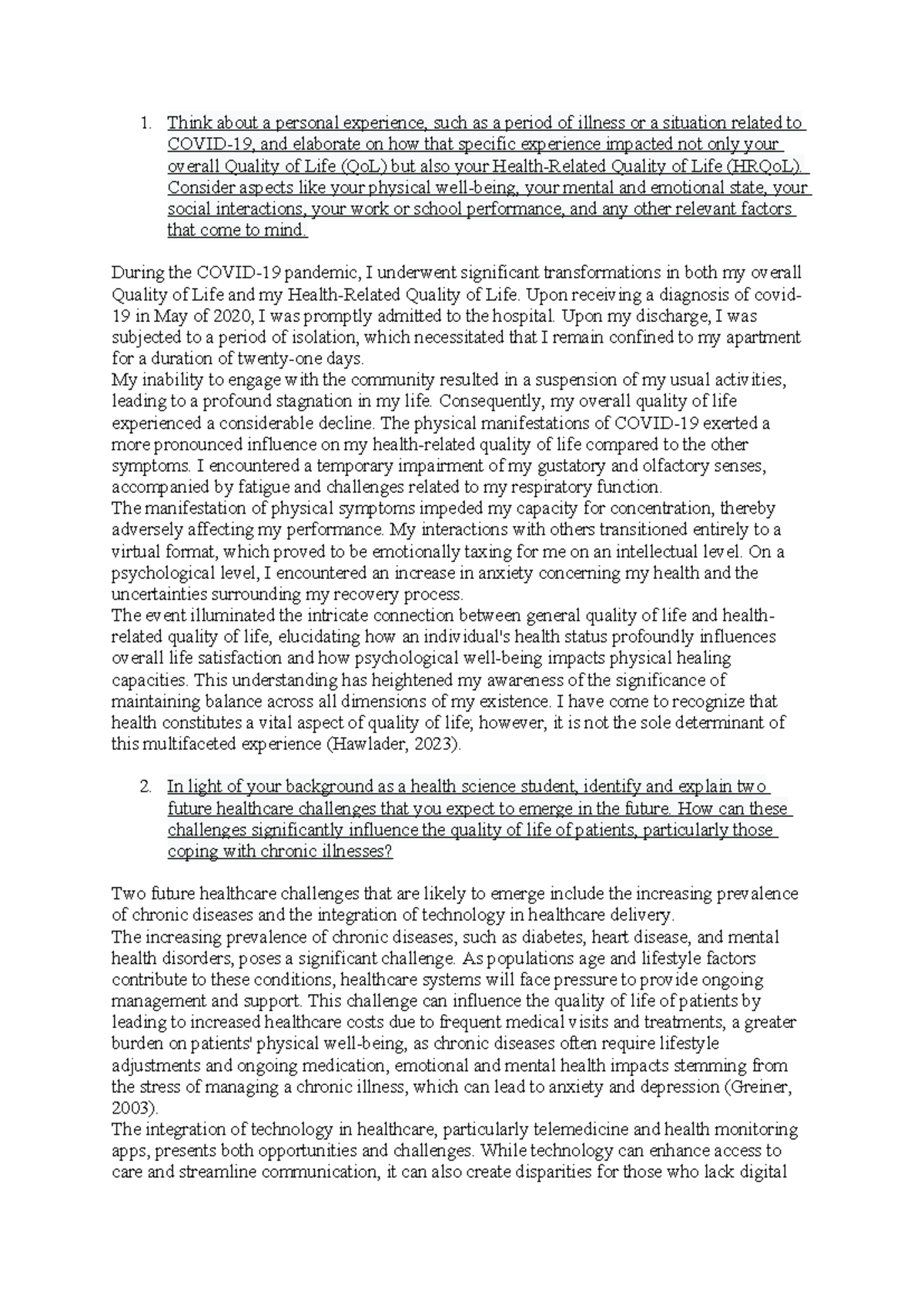 Health Psychology Discussion Forum: Unit 8 Insights on QoL and Future ...