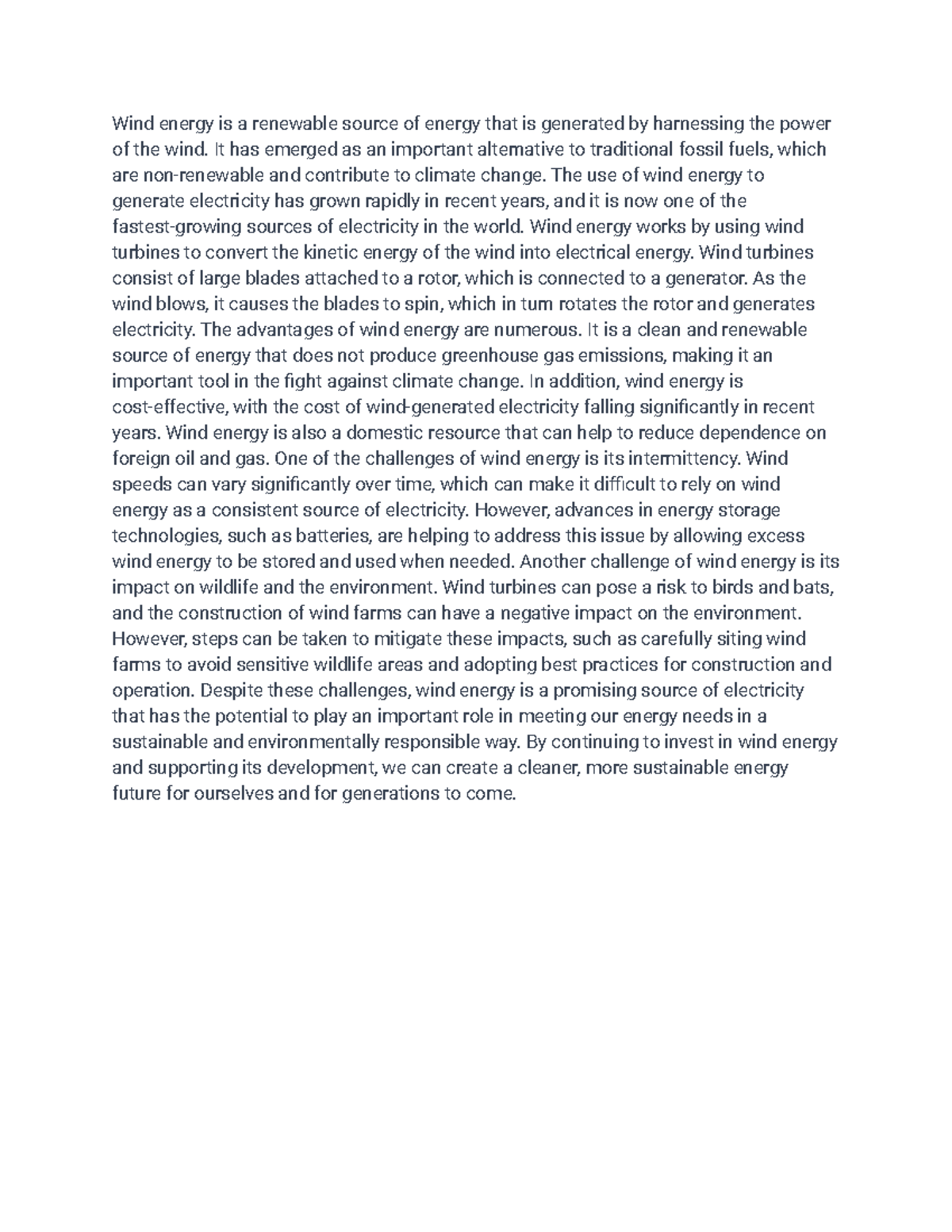 Wind and electricty - short essay question - Wind energy is a renewable ...