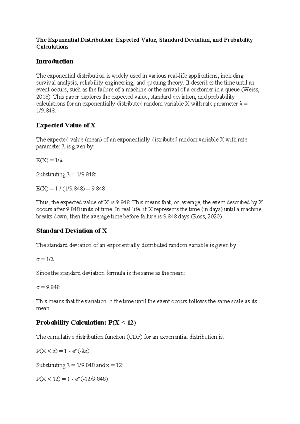 Statistics journal 6 - assignment - The Exponential Distribution ...