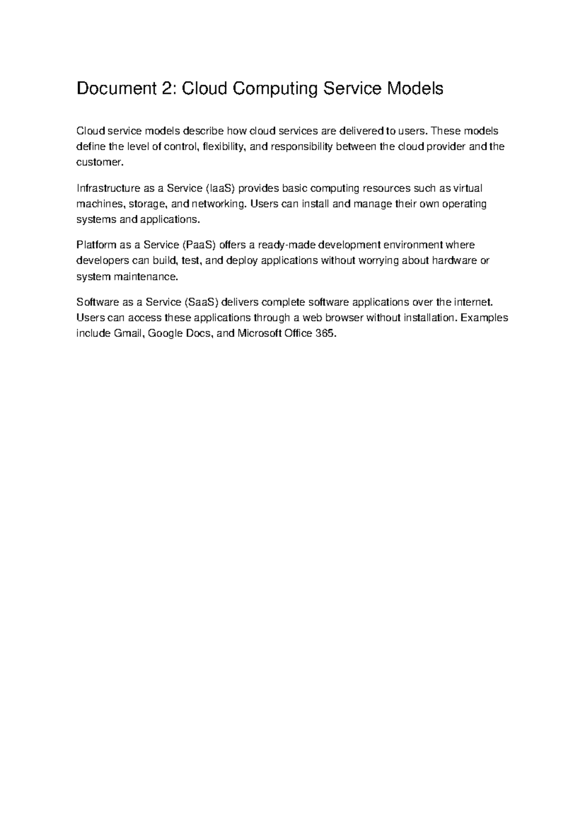 Cloud Computing Service Models Overview: IaaS, PaaS, SaaS - Studocu