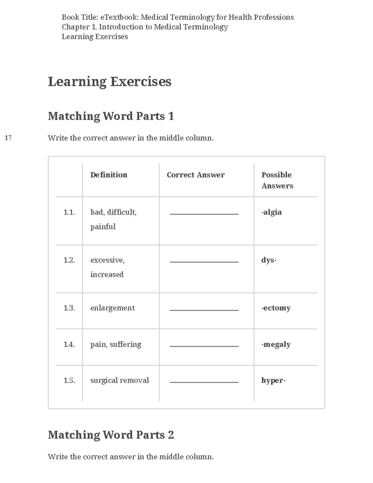 Medical Terminology for Health Professions: Chapter 1 Exercises - Studocu