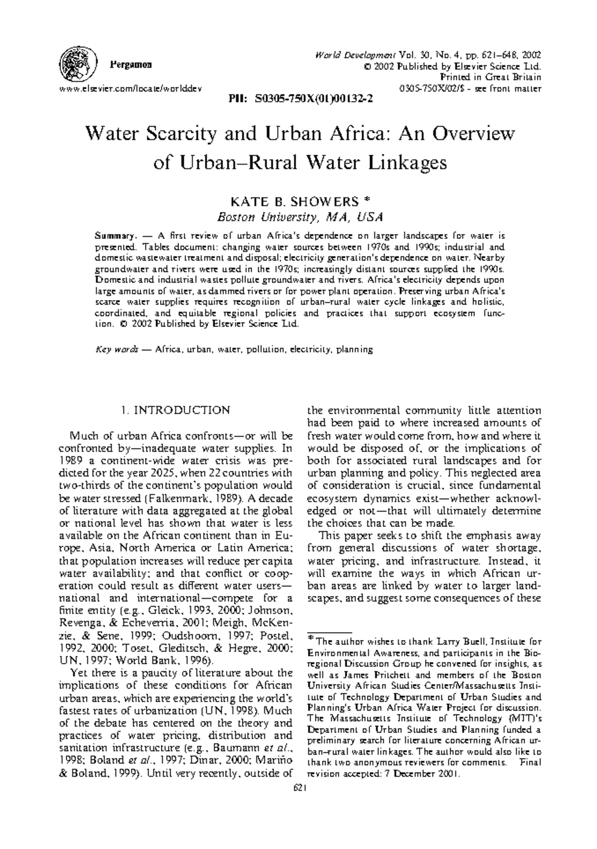 Water Scarcity and Urbanization in Africa: A Comprehensive Overview ...
