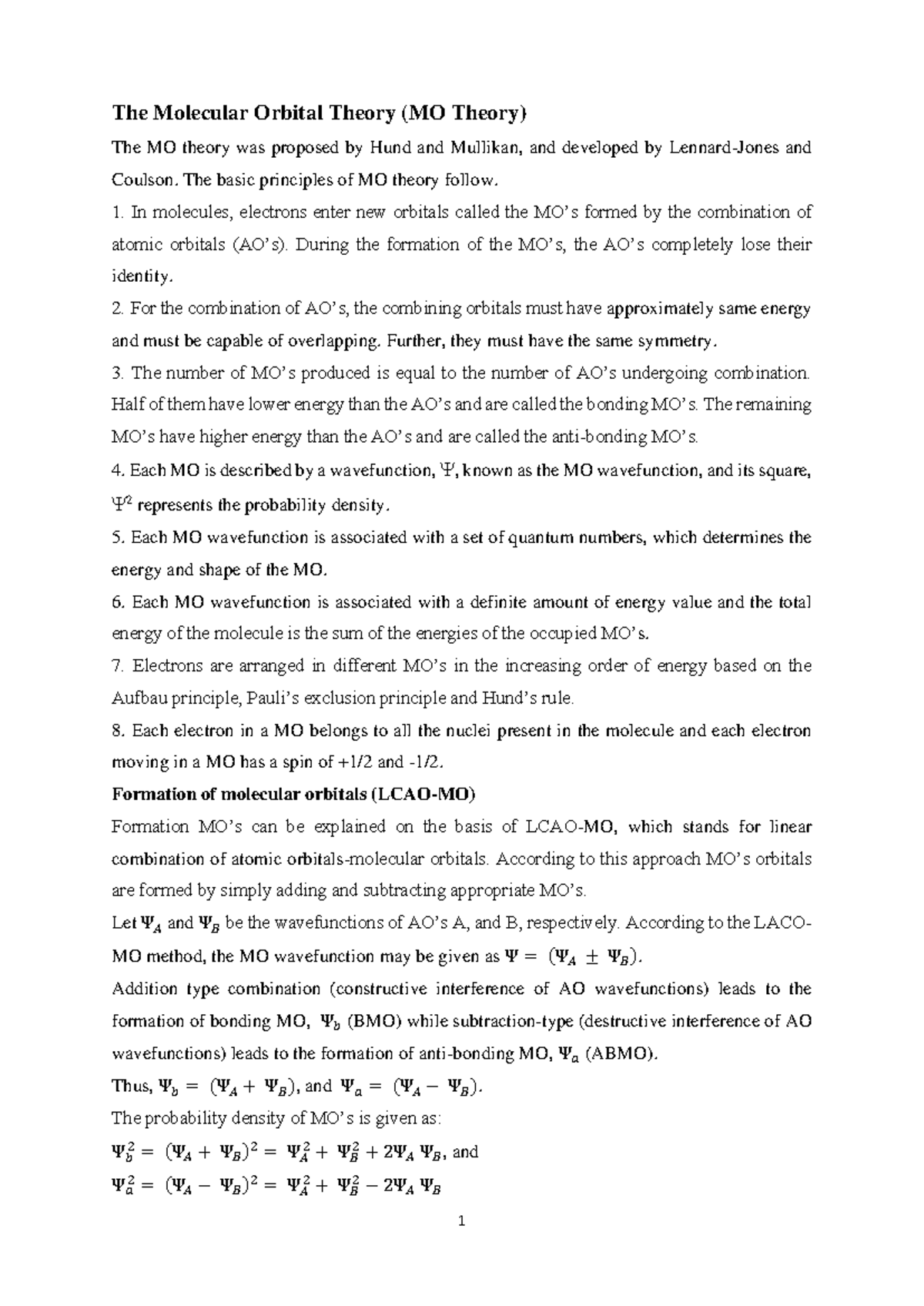 Molecular Orbital Theory: Understanding BMO & ABMO in H₂⁺ - Studocu