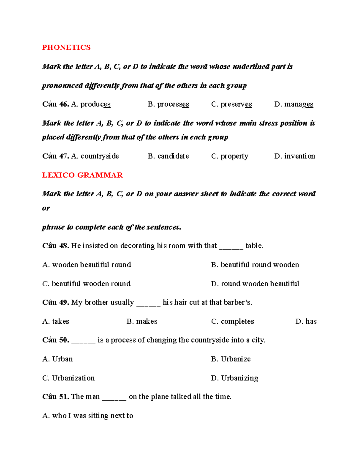 CA2 - Phonetics Practice: Stress and Pronunciation Exercises - Studocu