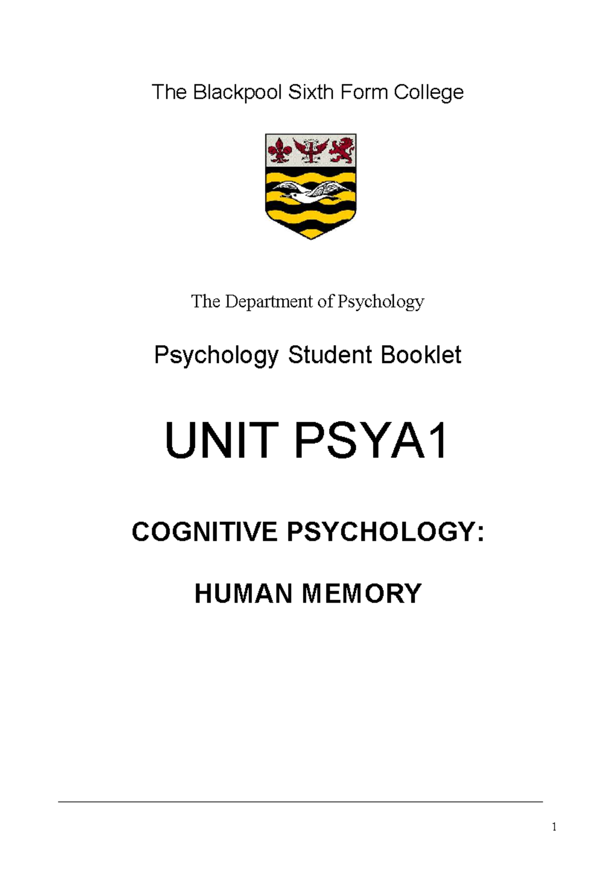 Unit 1 PSYA1 Cognitive Psychology: Human Memory Overview - Studocu